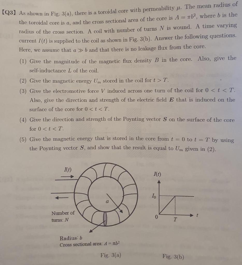 Solved Q3】 As shown in Fig. 3(a), there is a toroidal core | Chegg.com