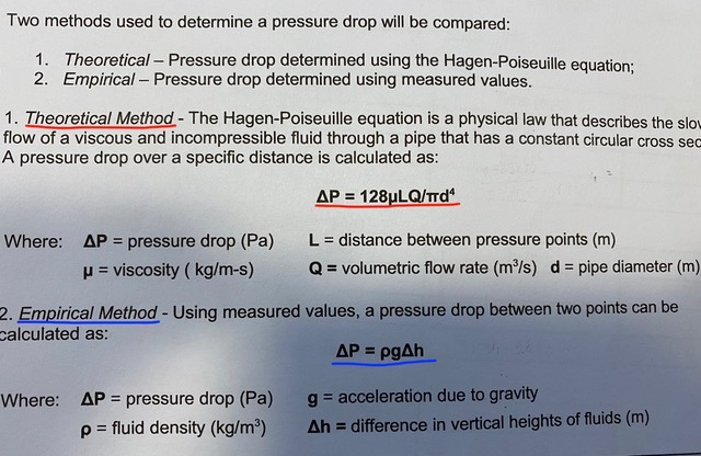 Solved How do the theoretical values for pressure drop | Chegg.com