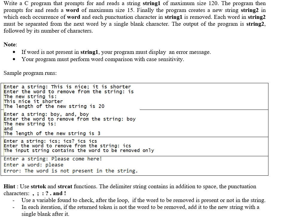 Solved The prostring2 in Write a C program that prompts for | Chegg.com