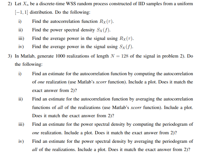 Solved 2) Let Xn be a discrete-time WSS random process | Chegg.com