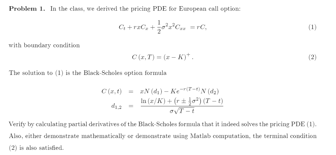 Solved Problem 1. ﻿In the class, we derived the pricing PDE | Chegg.com