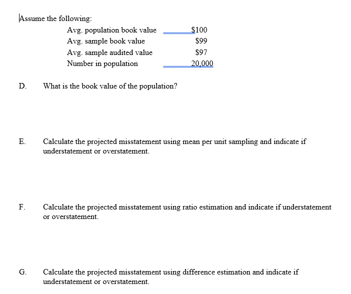 Solved Assume the following: Avg population book value Avg. | Chegg.com