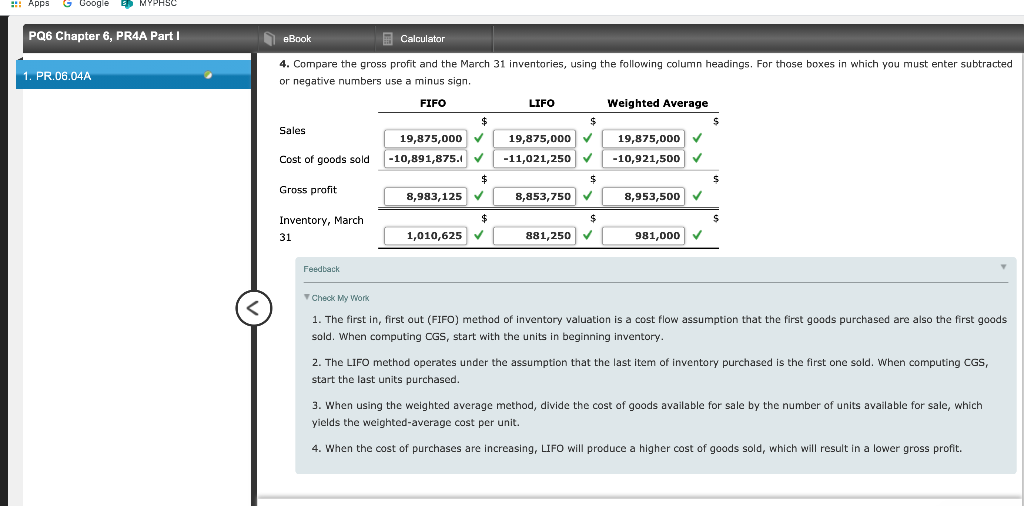 Solved PQ6 Chapter 6, PR4A Part I eBook Calculator 1. | Chegg.com