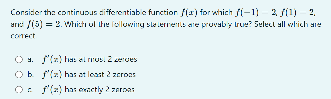 Solved Consider the continuous differentiable function f(x) | Chegg.com