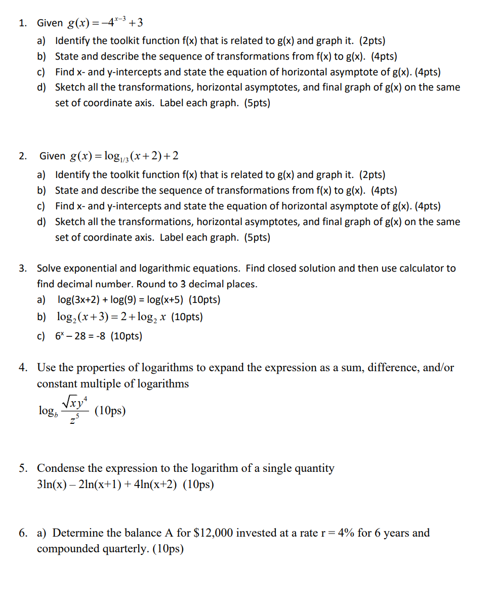 Solved x-3 +3 1. Given g(x)=-4 a) Identify the toolkit | Chegg.com