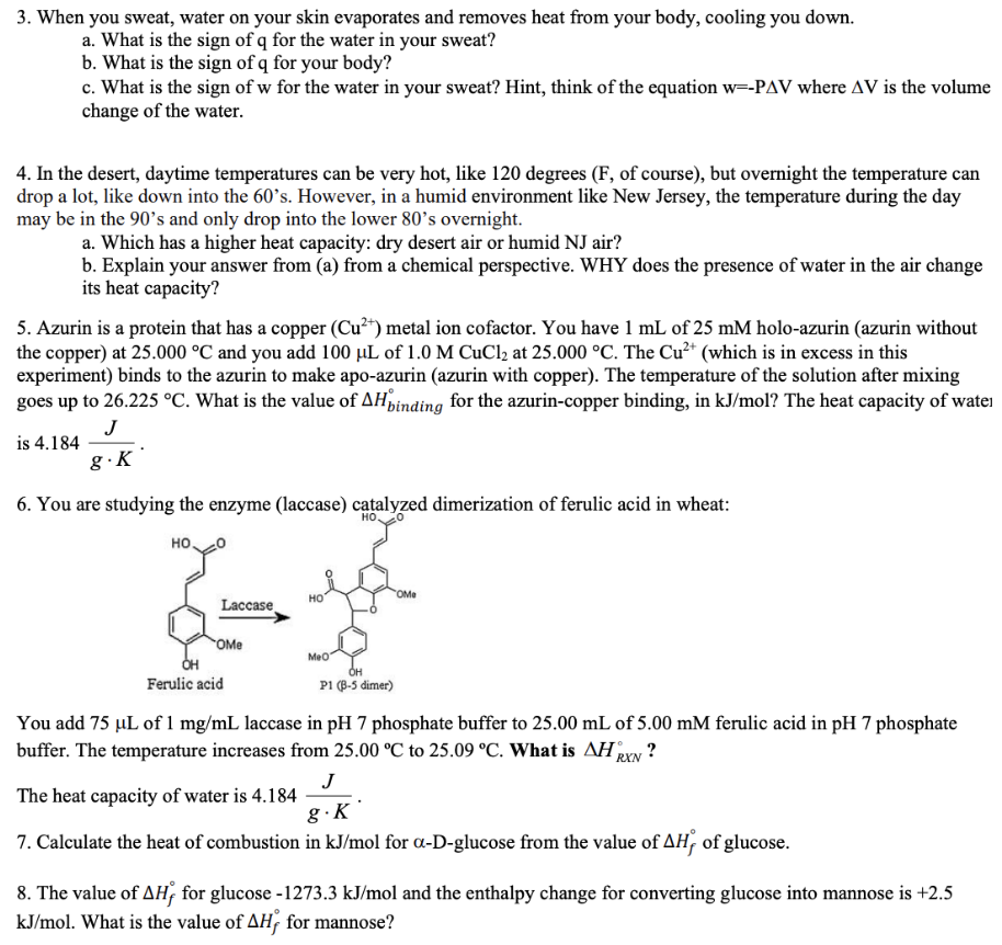 Solved 3. When you sweat, water on your skin evaporates and | Chegg.com
