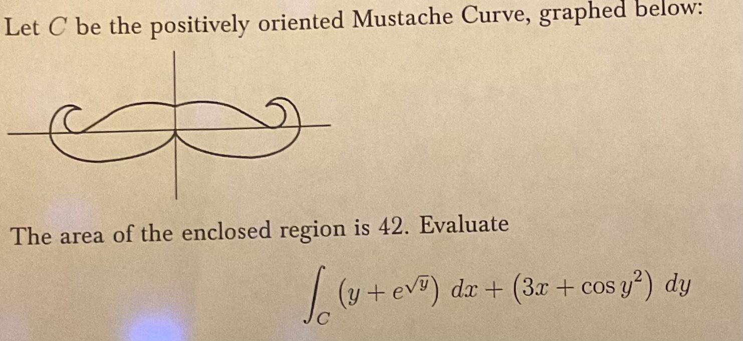 Solved Let C be the positively oriented Mustache Curve, | Chegg.com