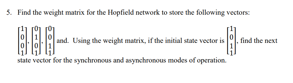 Solved Find the weight matrix for the Hopfield network to | Chegg.com