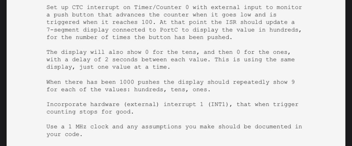 Solved Set up CTC interrupt on Timer/Counter 0 with external | Chegg.com