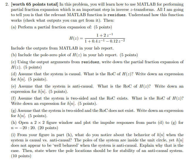 Solved 1. (worth 30 points total] The zplane command can be | Chegg.com