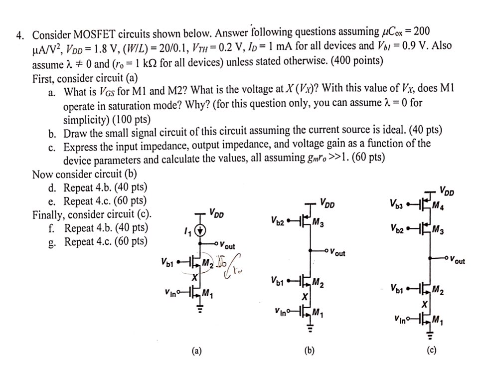 Solved 4. Consider MOSFET circuits shown below. Answer | Chegg.com
