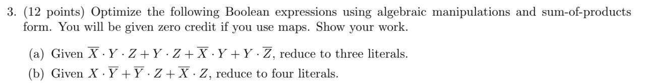 Solved 3. (12 points) Optimize the following Boolean | Chegg.com