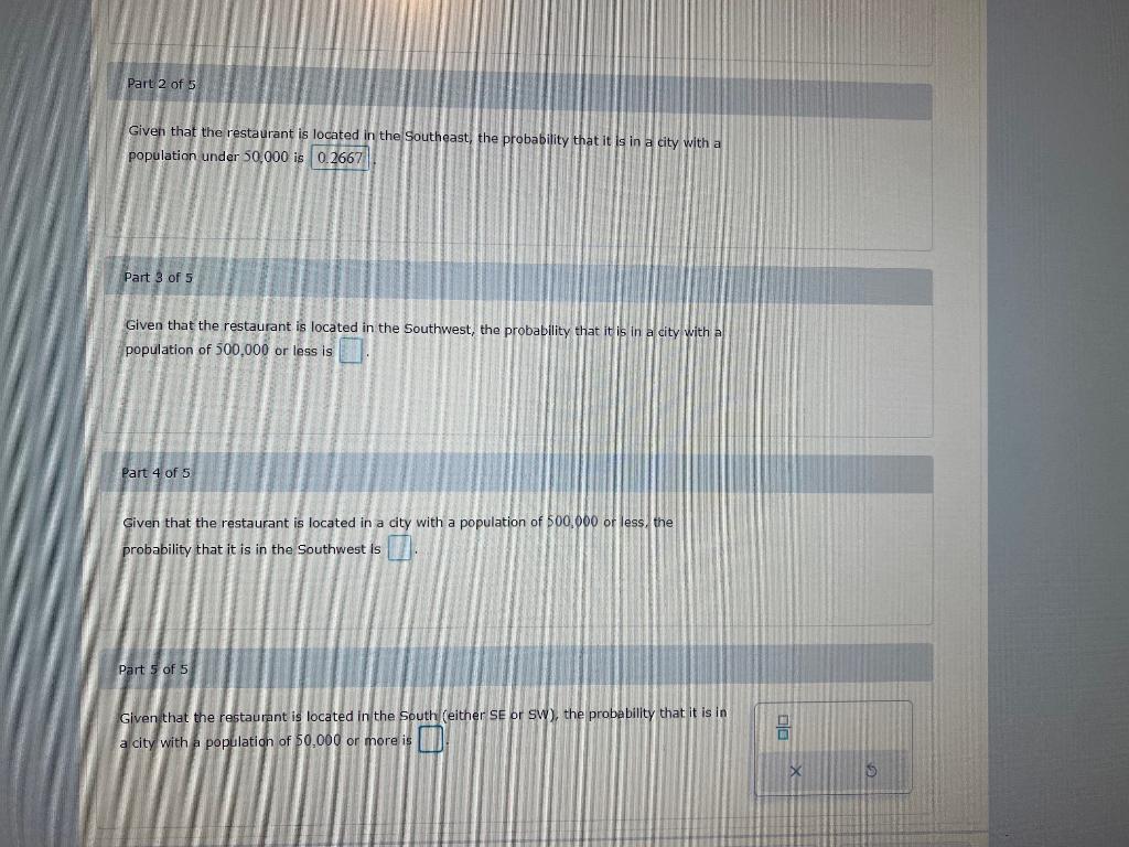 Solved Part 2 of 5 Given that the restaurant is located in | Chegg.com