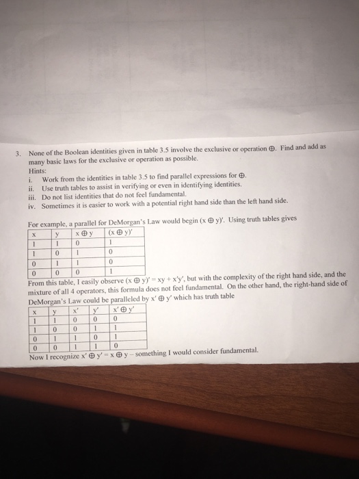 Solved None of the Boolean identities given in table 3.5 | Chegg.com