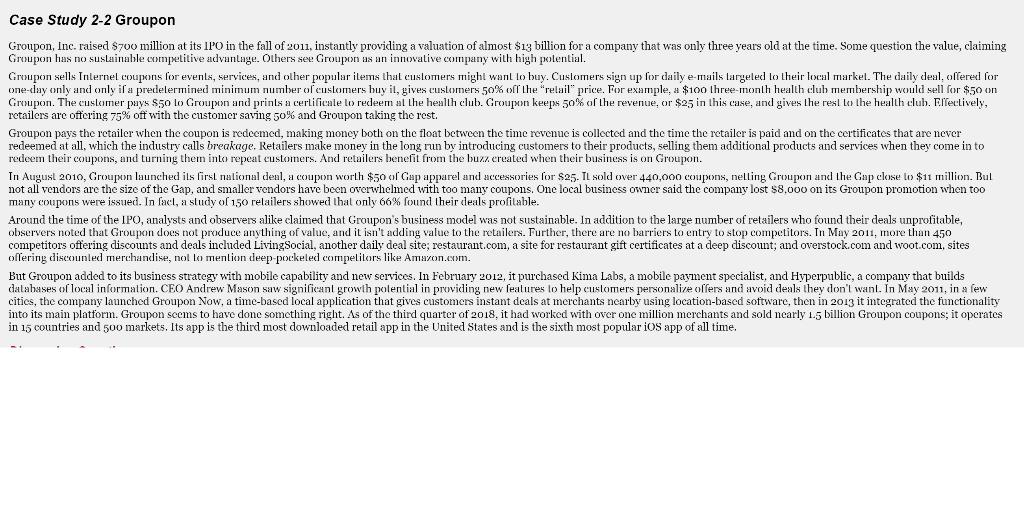 Solved Read Case Study 2-2 Groupon in the book and answer | Chegg.com