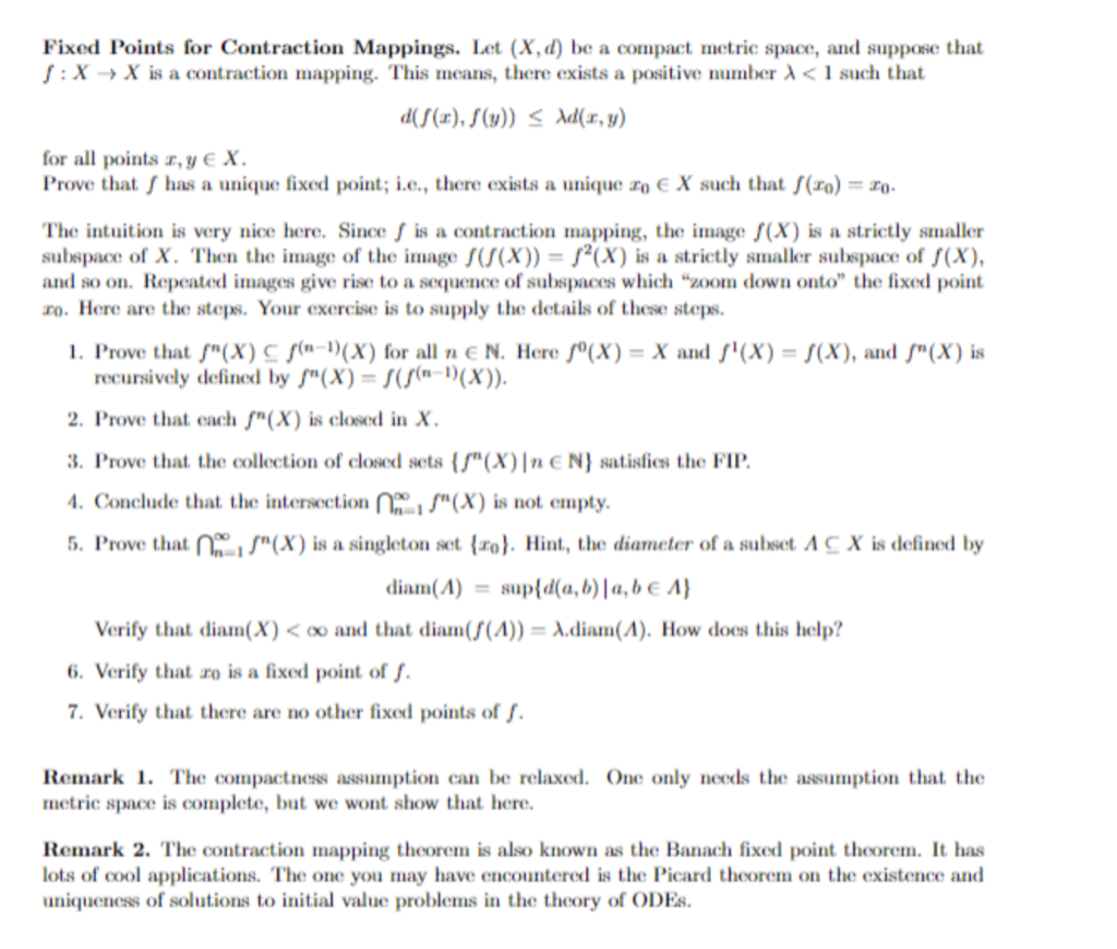 Solved Fixed Points for Contraction Mappings. Let (X, d) be | Chegg.com