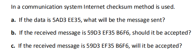 Solved In a communication system Internet checksum method is | Chegg.com