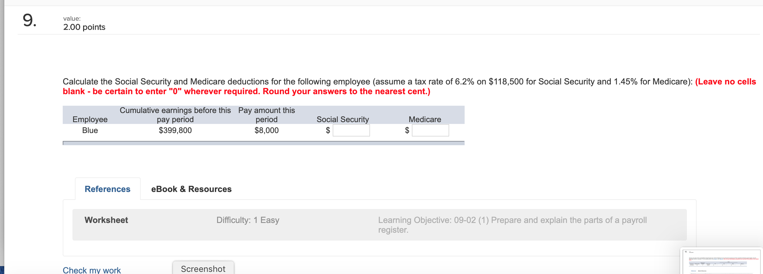 Solved 9. value: 2.00 points Calculate the Social Security | Chegg.com
