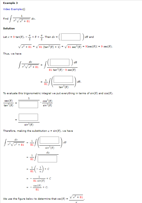 Solved Find ∫x2x2+811dx. Solution Let x=9tan(θ),−2π