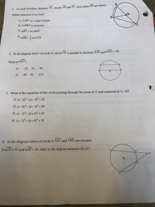 Solved A In circle M below, diameter AC, chords AB and BC, | Chegg.com