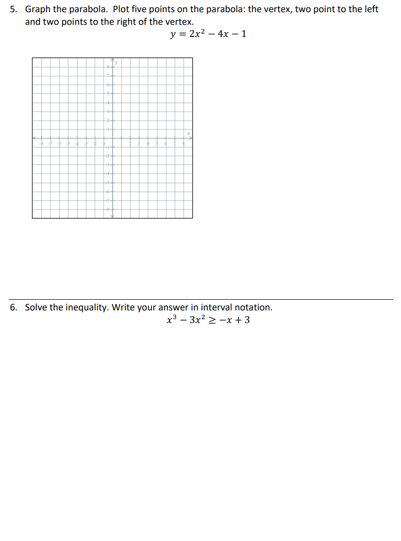 Solved 5. Graph the parabola. Plot five points on the | Chegg.com