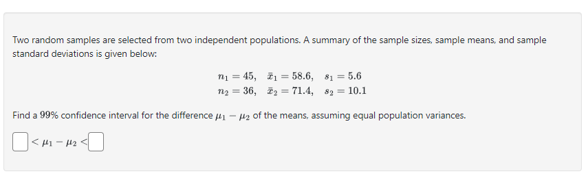 Solved Two random samples are selected from two independent | Chegg.com