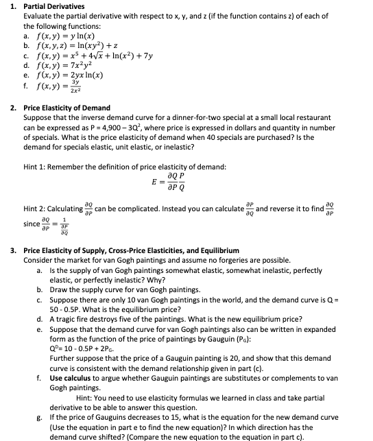 Solved 1. Partial Derivatives Evaluate the partial | Chegg.com