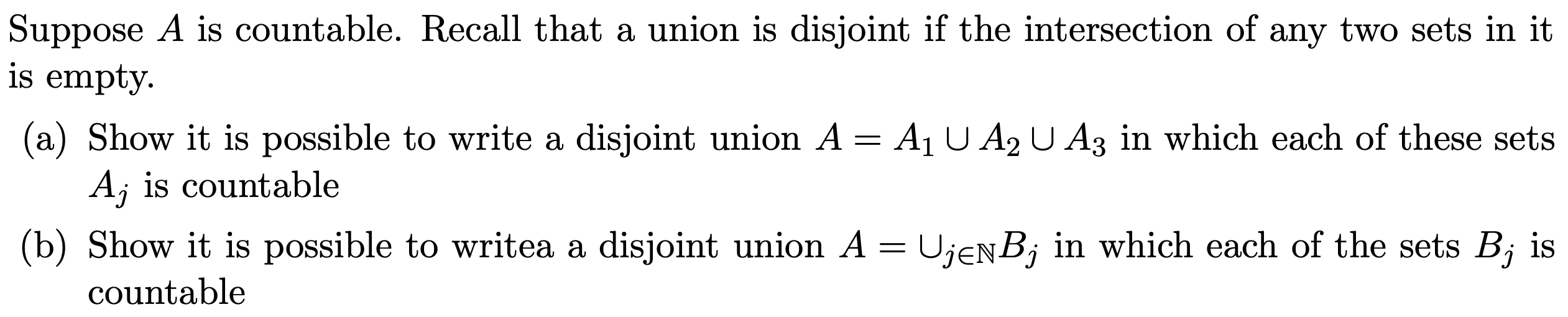 Suppose A is countable. Recall that a union is | Chegg.com