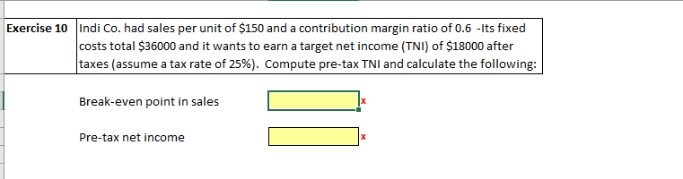 Solved Exercise 10 Indi Co. had sales per unit of $150 and a | Chegg.com