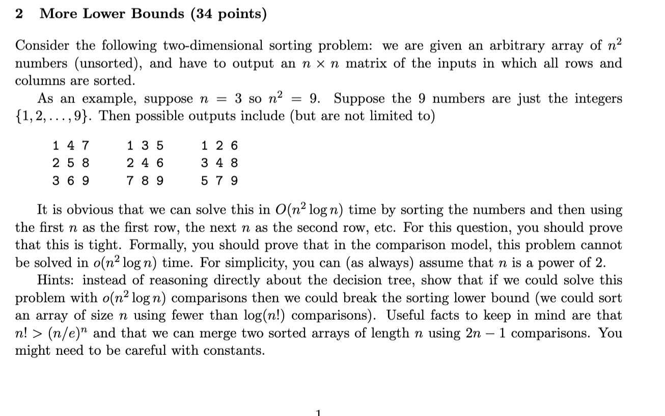 Solved 2 More Lower Bounds (34 points)Consider the | Chegg.com Solved 2 More Lower Bounds (34 points)Consider the | Chegg.com