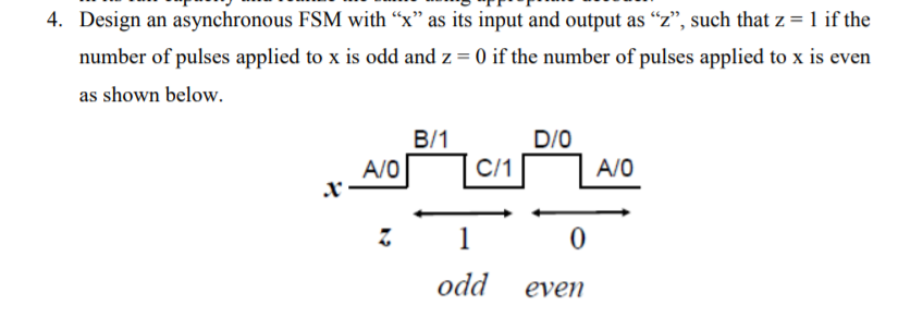 Solved 4. Design an asynchronous FSM with “x” as its input | Chegg.com