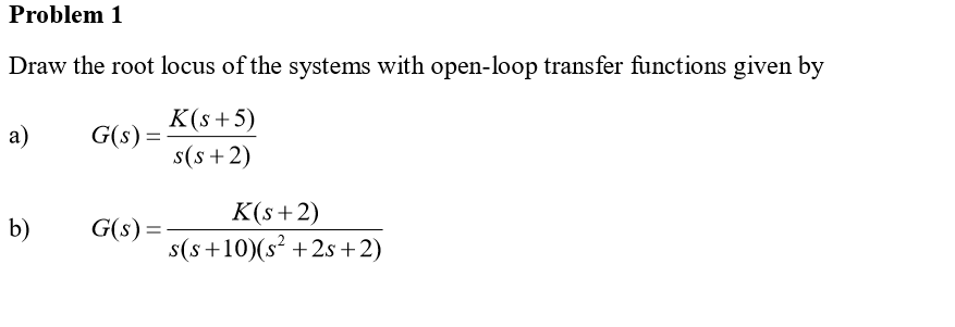 Solved Problem 1 Draw the root locus of the systems with | Chegg.com