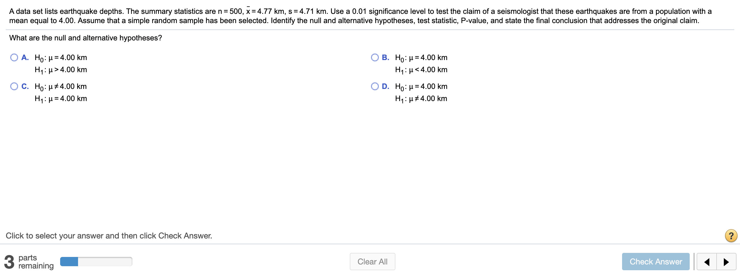 Solved A data set lists earthquake depths. The summary | Chegg.com