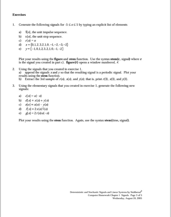 Solved SIGNALS AND SYSTEMSI Computer Assignment 1 In MATLAB, | Chegg.com