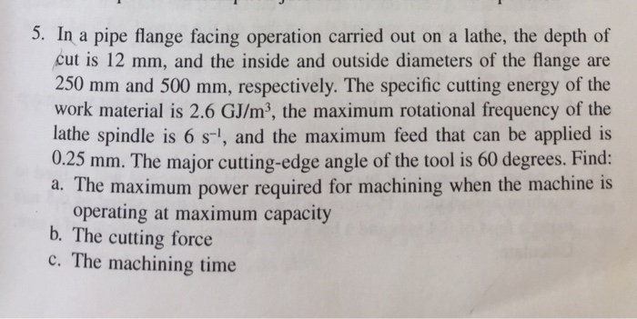 Solved In a pipe flange facing operation carried out on a | Chegg.com