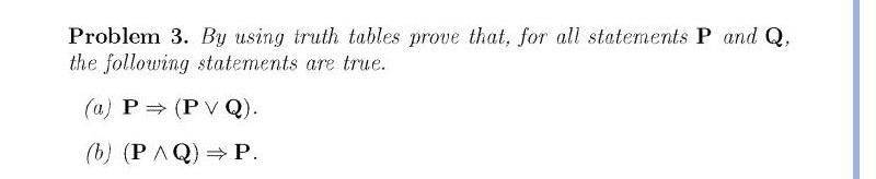 Solved Problem 3. By using truth tables prove that, for all | Chegg.com