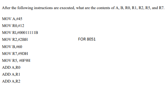 Solved After the following instructions are executed, what | Chegg.com