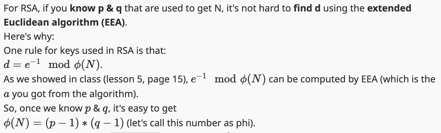 Solved For RSA, if you know p&q that are used to get N, it's | Chegg.com