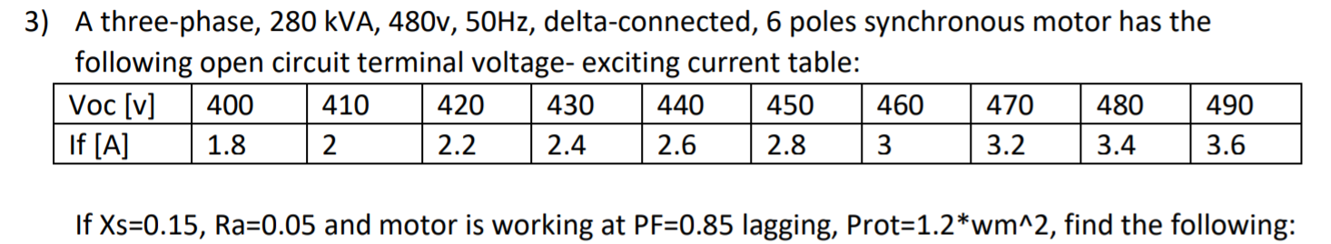 Solved 3) A three-phase, 280 kVA, 480v, 50Hz, | Chegg.com