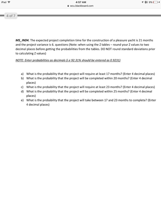 Solved The expected project completion time for the | Chegg.com