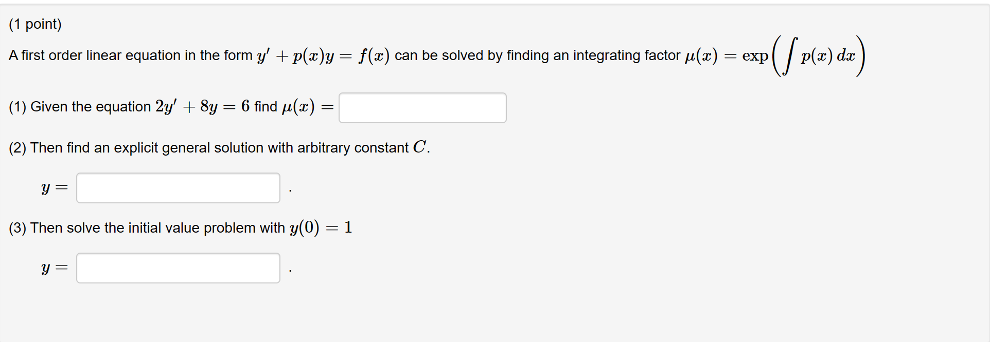Solved 1 ﻿point A First Order Linear Equation In The Form