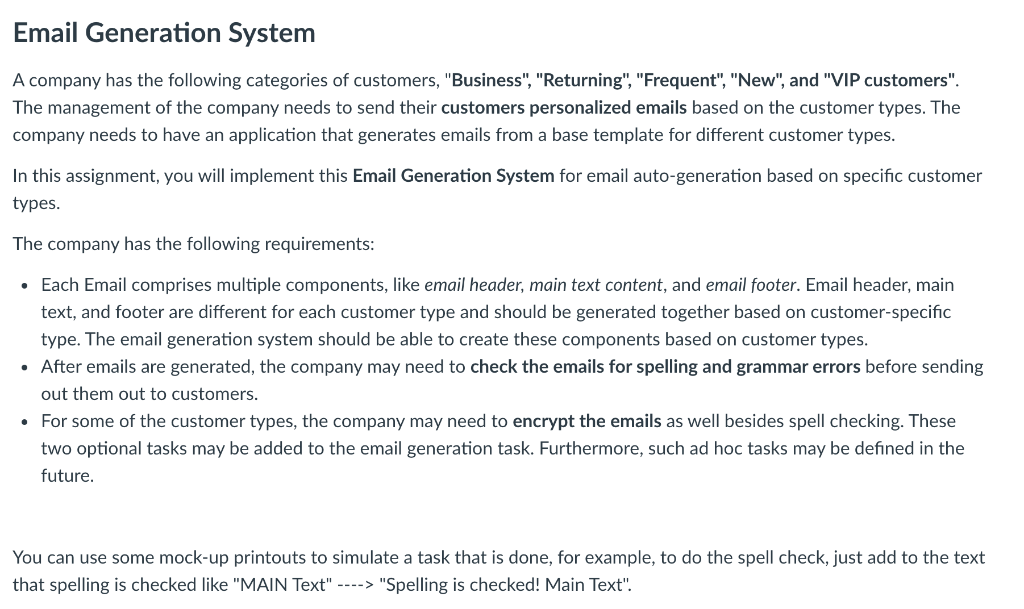 Email Generation System A company has the following | Chegg.com