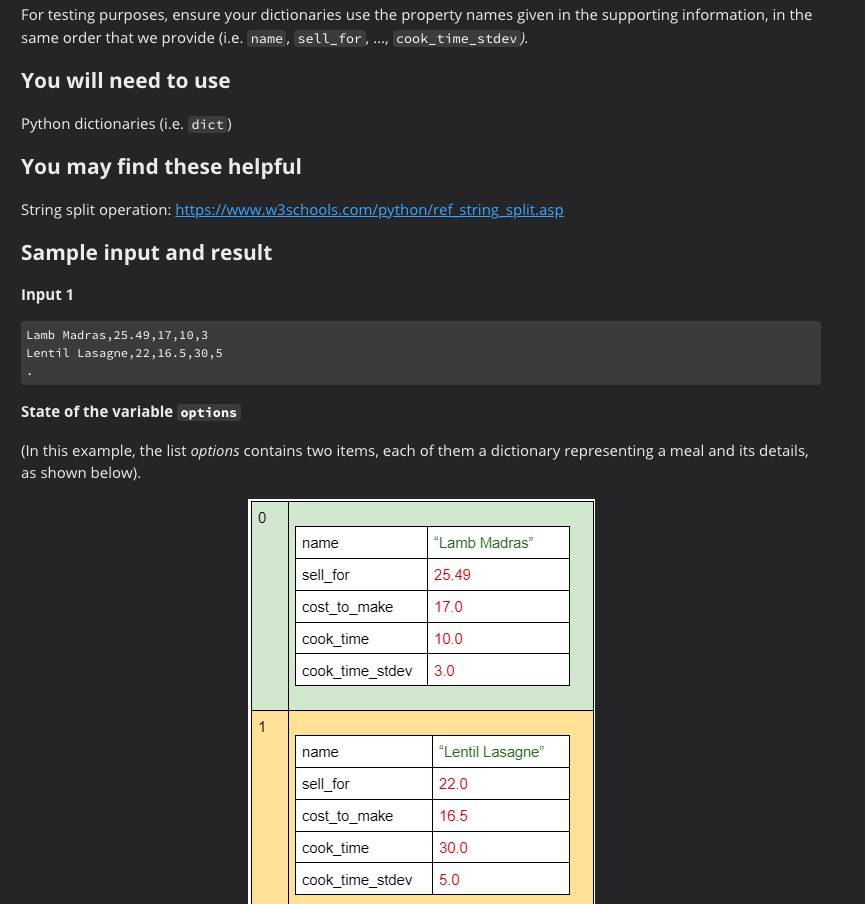 Solved R. 1. Interpreting a list of meals This task will | Chegg.com