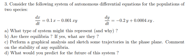 3. Consider the following system of autonomous | Chegg.com