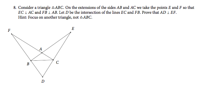 Solved 8. Consider a triangle A ABC. On the extensions of | Chegg.com