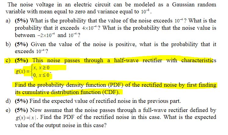 Solved The noise voltage in an electric circuit can be | Chegg.com