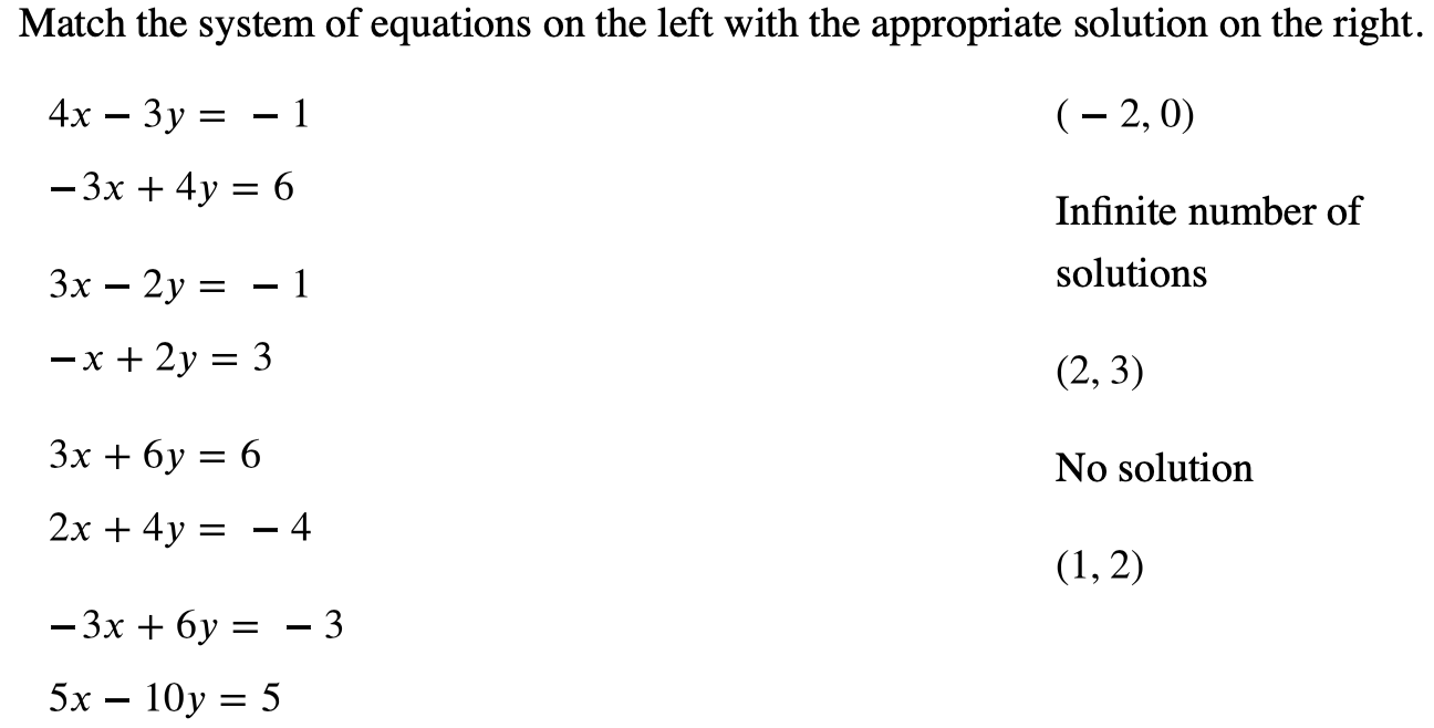Solved Match the system of equations on the left with the | Chegg.com