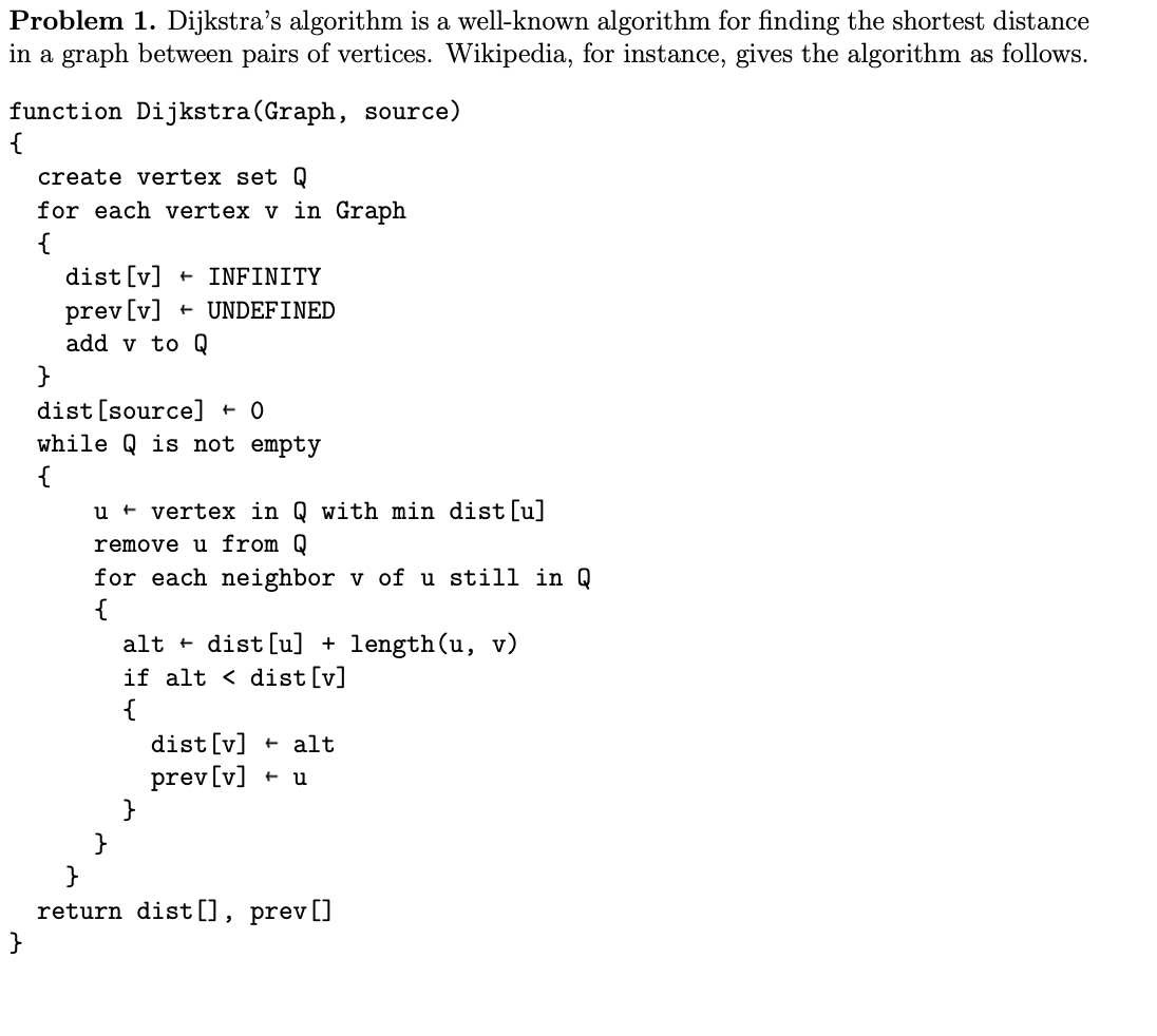 Problem 1. Dijkstra's algorithm is a well-known | Chegg.com