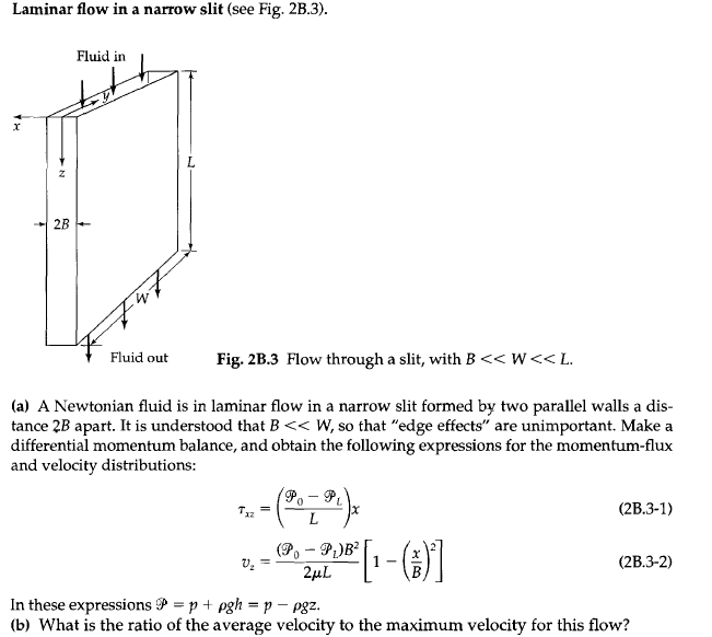 Solved Laminar flow in a narrow slit (see Fig. 2B.3). ig. | Chegg.com