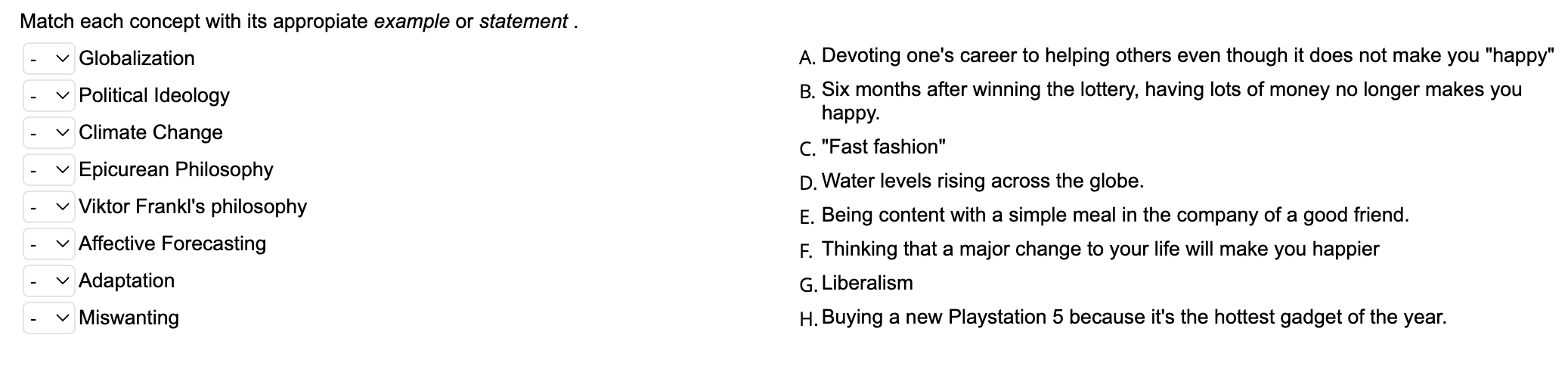 Solved Match each concept with its appropiate example or | Chegg.com